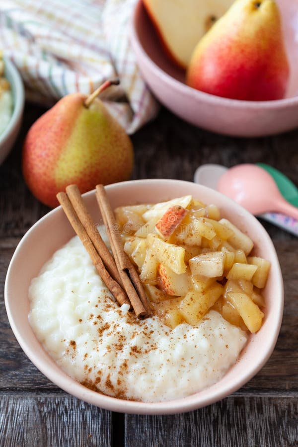 Rice Pudding with Apple Compote Stock Photo - Image of rustic ...