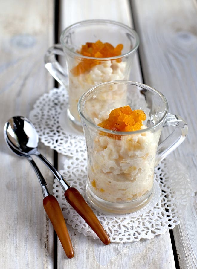 Rice pudding with apricots stock photo. Image of food - 27410578