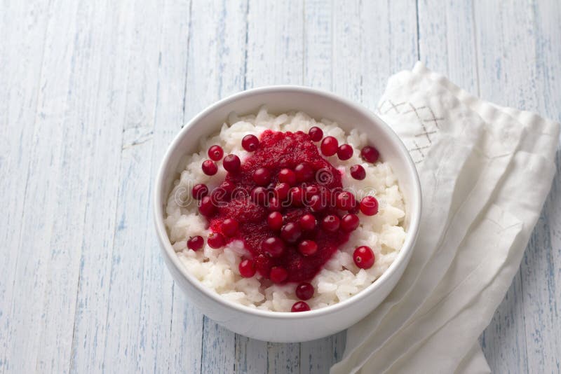 Rice Pudding with Cranberry Jam and Fresh Cranberries Stock Image ...