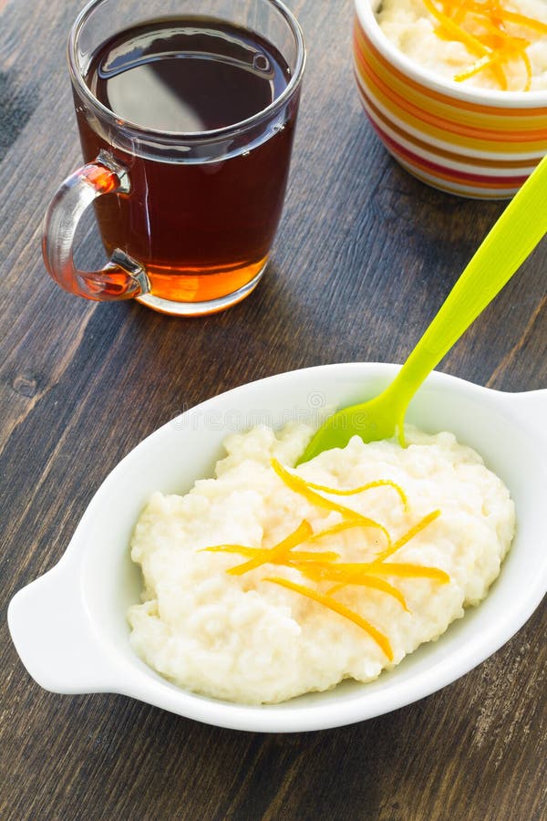 Rice Pudding Dessert Topped with Orange Peel Stock Image - Image of ...