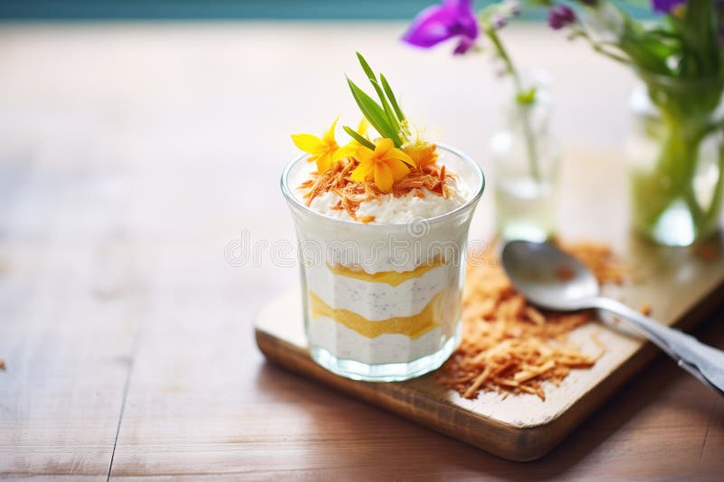 Rice Pudding Drink with Coconut Shavings, Tropical Feel Stock Photo ...