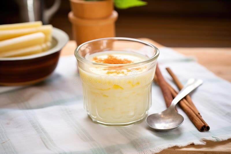 Rice Pudding Drink in a Glass Cup, Fresh Vanilla Pod Alongside Stock ...