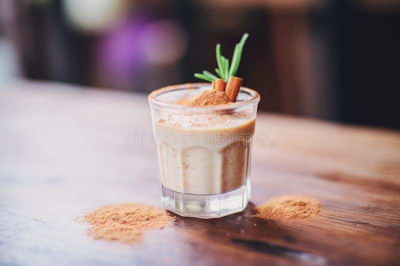 Rice Pudding Drink in a Shot Glass with an Almond on Top Stock Photo ...