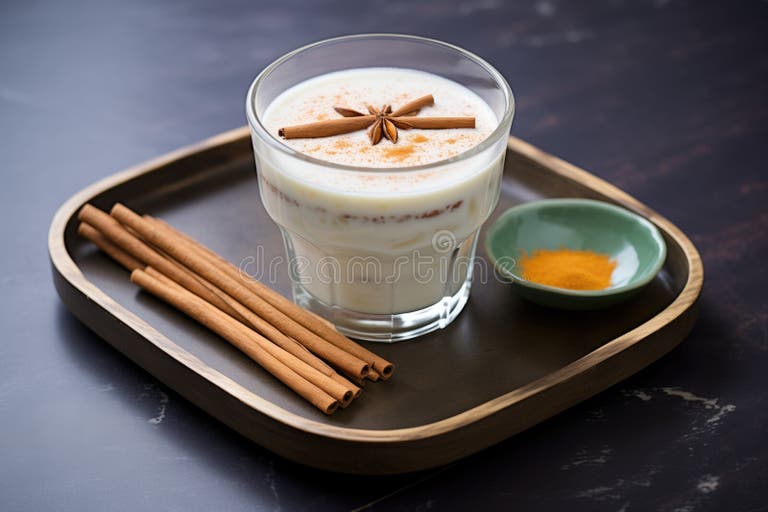 Rice Pudding Drink with Vanilla Pods on a Slate Coaster Stock Image ...