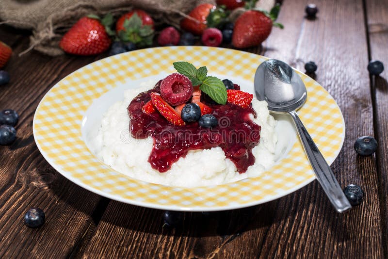 Rice Pudding with Fruit Sauce Stock Image - Image of raspberries, milk ...