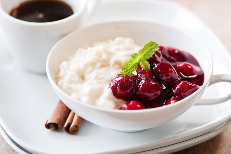 Rice Pudding with Hot Cherries Stock Image - Image of yummy, dish: 53242943