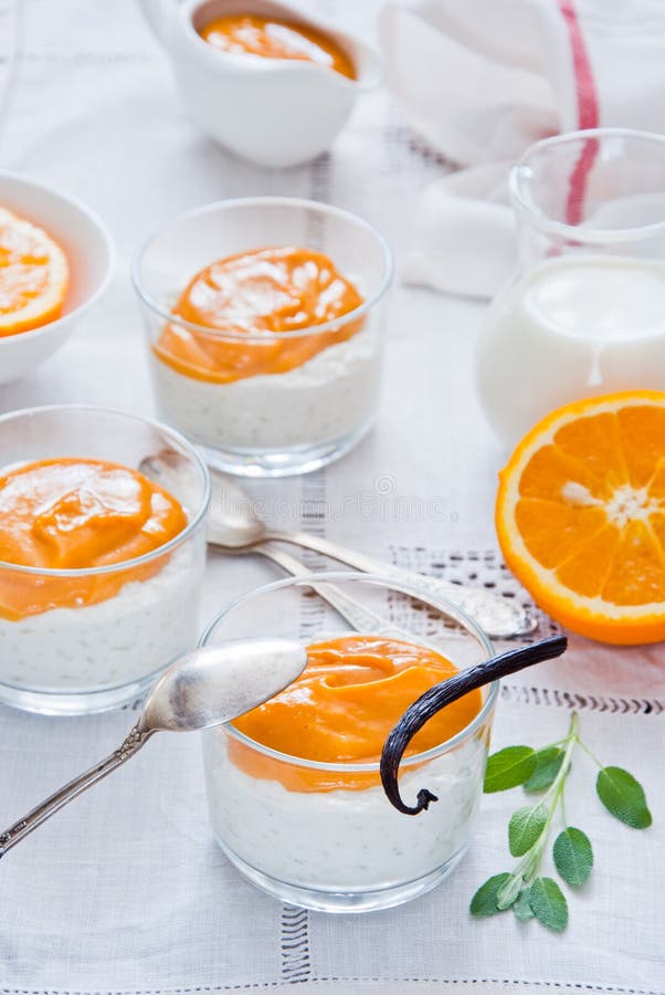 Rice Pudding with Orange Custard Stock Image - Image of pudding ...