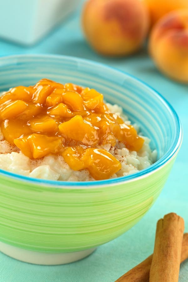 Rice Pudding with Peach Compote Stock Photo - Image of spice, dish ...