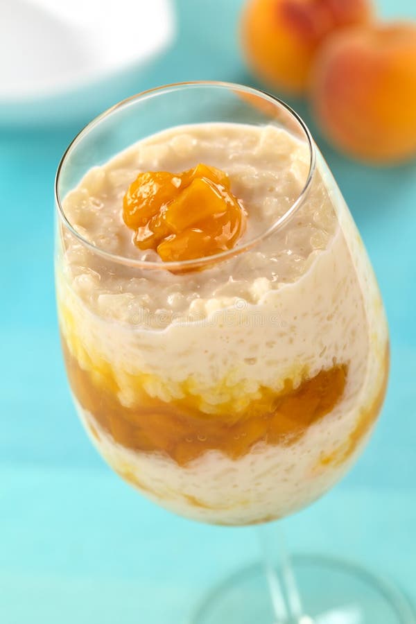 Rice Pudding with Peach Compote Stock Photo - Image of snack, compote ...