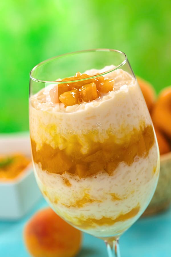 Rice Pudding with Peach Compote Stock Image - Image of layer, homemade ...