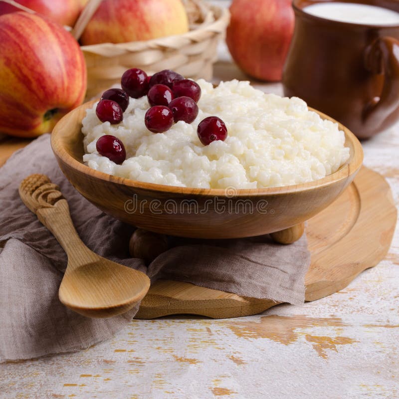 Rice Pudding with Red Berries Stock Photo - Image of cooked, morning ...