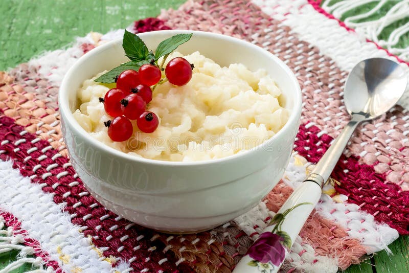 Rice Pudding with Red Currants on a Breakfast Stock Image - Image of ...