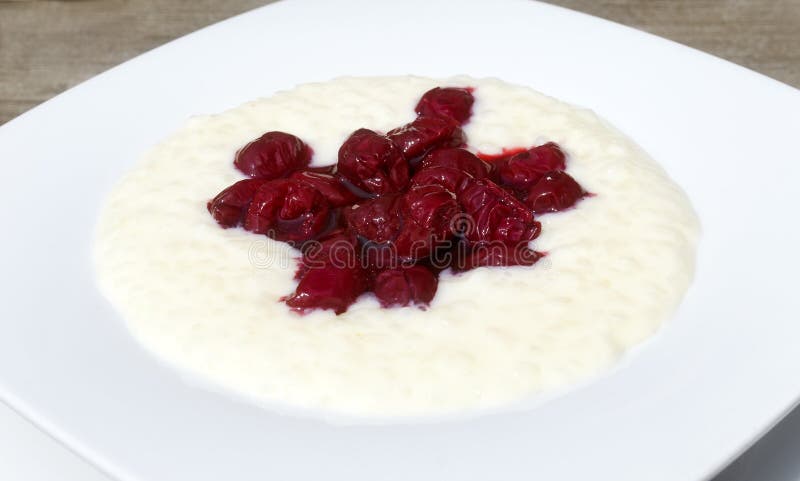 Rice Pudding with Stewed Cherries Stock Image - Image of sweet, creamed ...