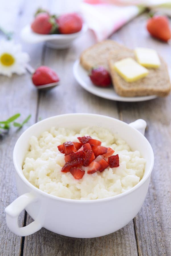 Rice Pudding with Strawberry Stock Photo - Image of dairy, morning ...