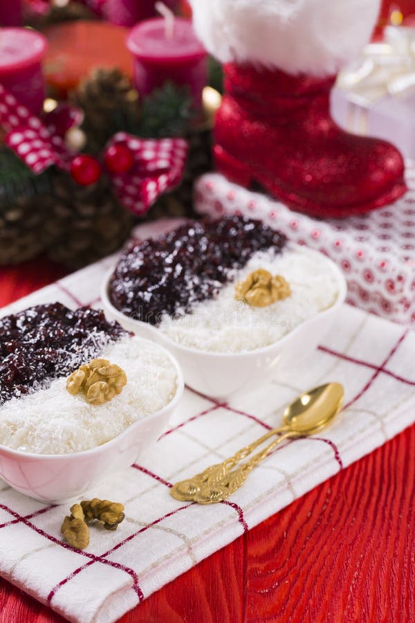 Rice Pudding and Strawberry Jam with Nuts Stock Image - Image of year ...