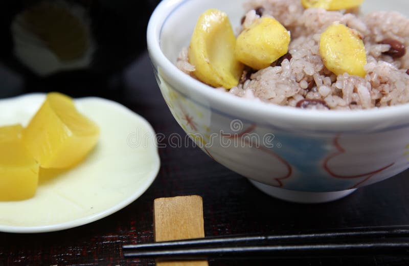 Rice with Red Beans and Chestnut Stock Photo - Image of wooden, table ...