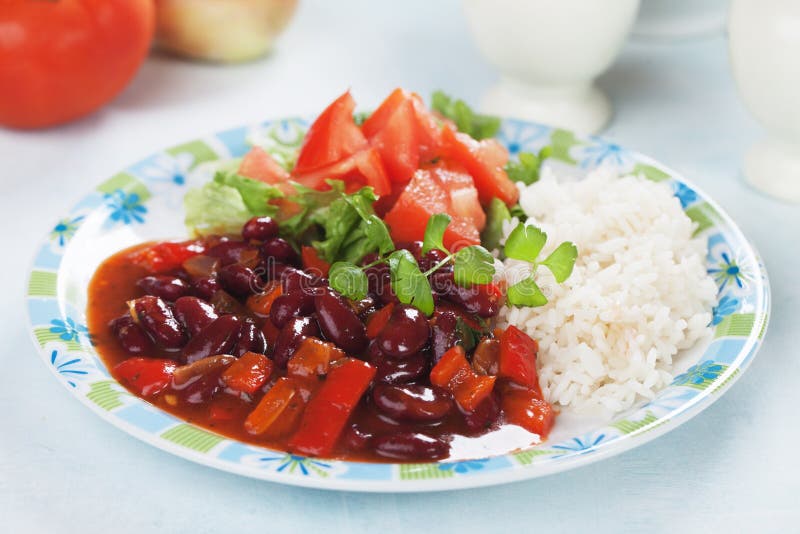 Rice and red kidney beans stock image. Image of cuisine - 92074195