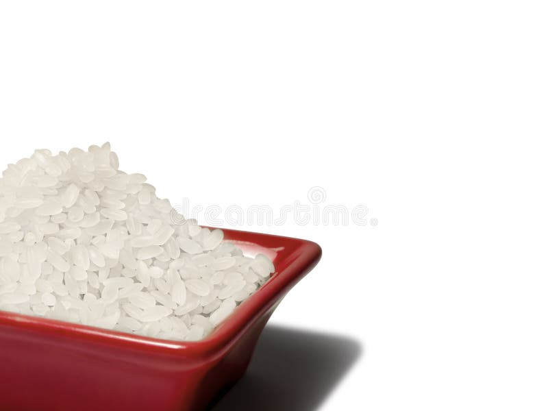 Rice in a Red Rectangular Saucer Isolated on White Background. Close-up ...