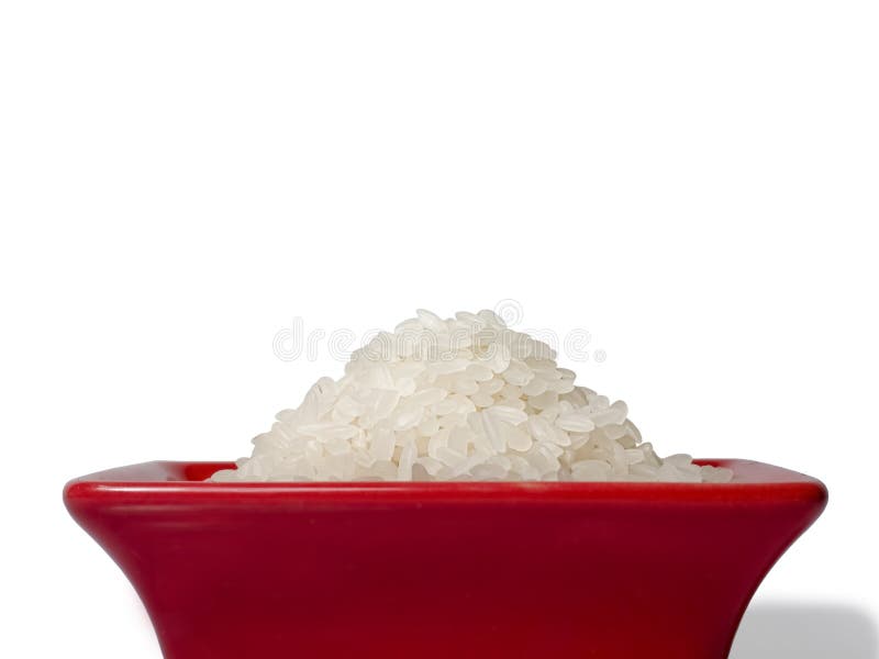 Rice in a Red Rectangular Saucer Isolated on White Background. Close-up ...