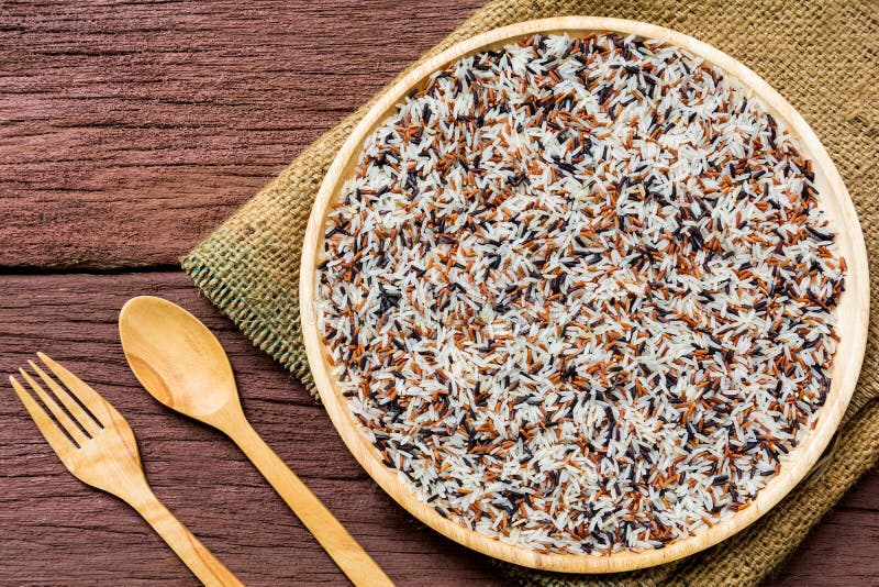 Rice Rice Berry in Dish on Old Wood Stock Image - Image of culture ...
