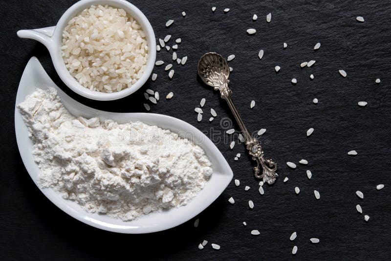 Rice and Rice Flour on the Surface of the Shale Stock Photo - Image of ...