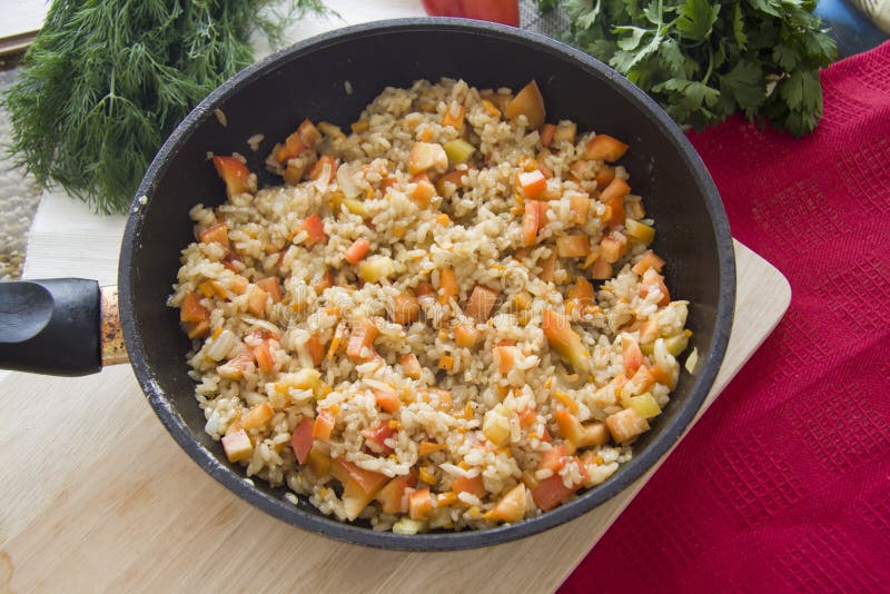 Rice risotto in a pan stock image. Image of beans, grain - 58356125