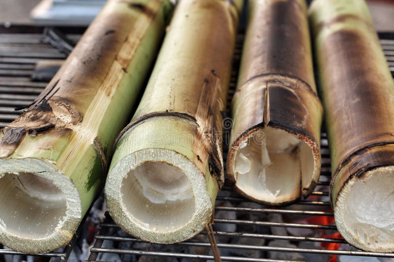 Rice roasted in bamboo stock image. Image of rice, culture - 36398497