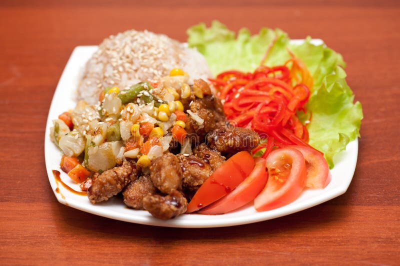 Rice with Roasted Meat and Vegetables Stock Photo - Image of carry ...