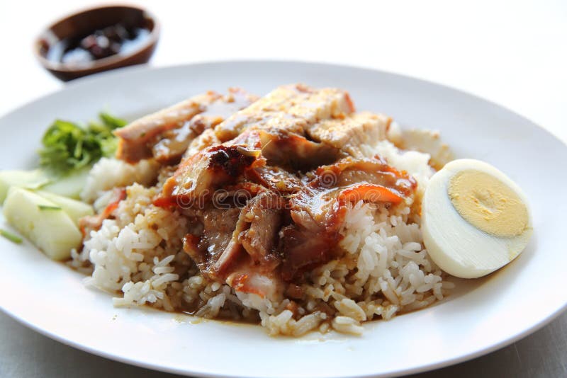 Rice roasted red pork stock photo. Image of asia, healthy - 136995420