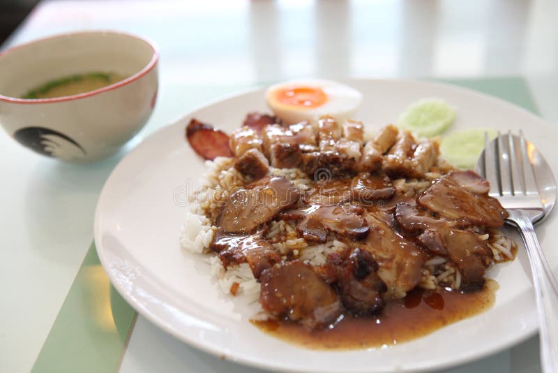 Rice roasted red pork stock photo. Image of cuisine - 141547480