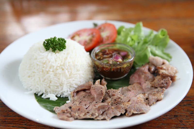 Rice with roasted pork stock photo. Image of asian, gourmet - 141547672
