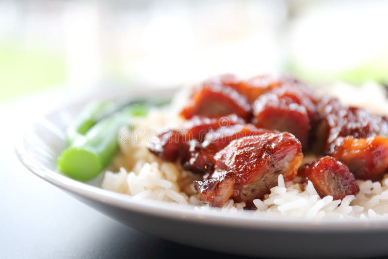 Rice roasted red pork stock image. Image of dinner, plate - 50033991