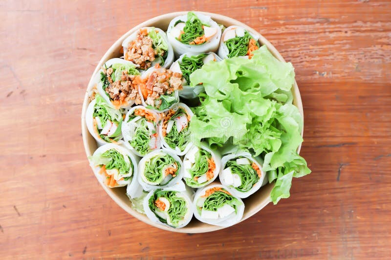 Rice Rolls, Fresh Rolls or Vegetable Rolls or Pork Rolls and Sausage ...