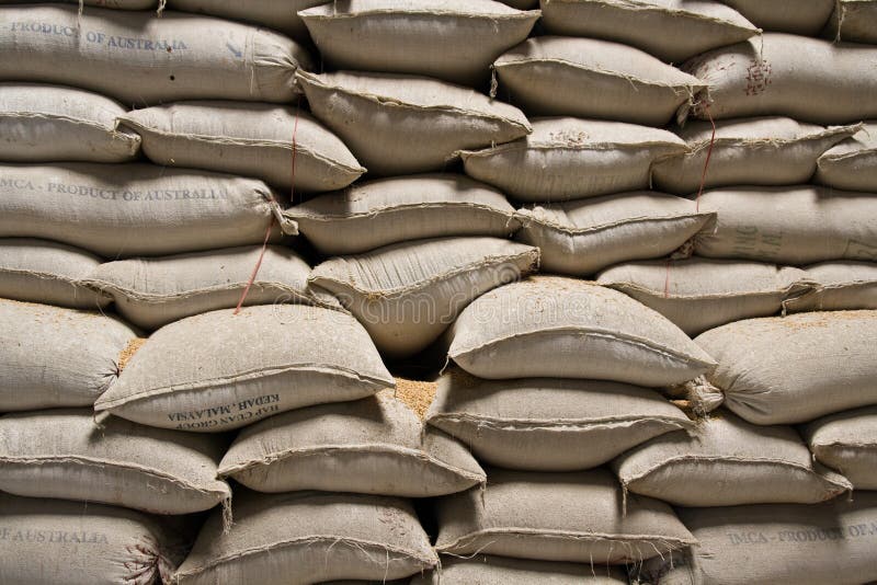 Pile of rice sacks. stock photo. Image of packaging, dock - 31873658