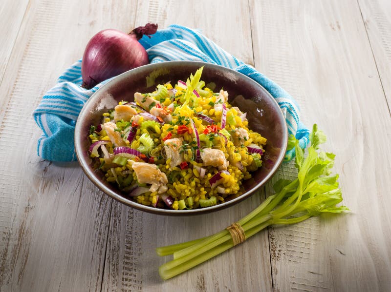 Rice salad with chicken stock photo. Image of meat, chicken - 29848514