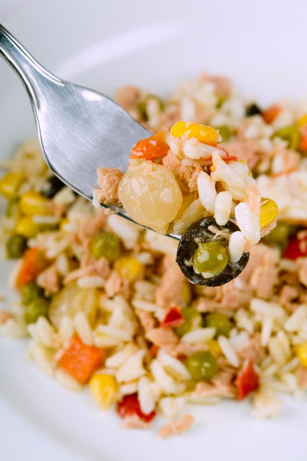 Rice Salad with Tuna Fish and Vegetables Stock Photo - Image of tuna ...