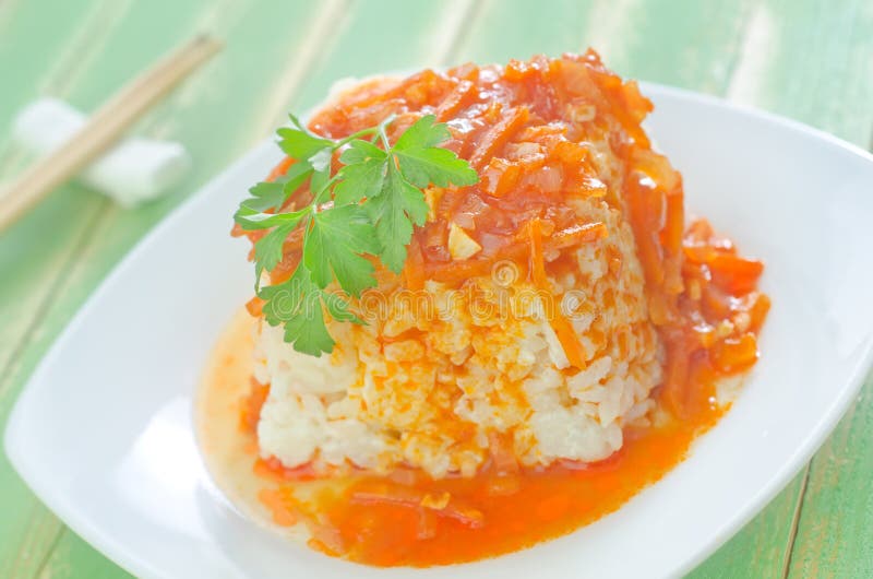 Rice with sauce stock photo. Image of food, chinese, dish - 34404060