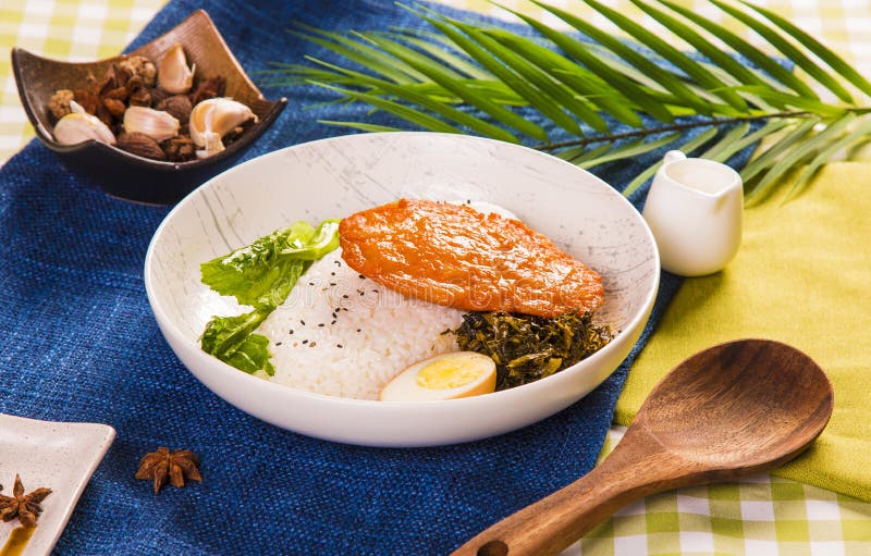 A Rice Set and a Drink on a Plate Stock Image - Image of food, fish ...