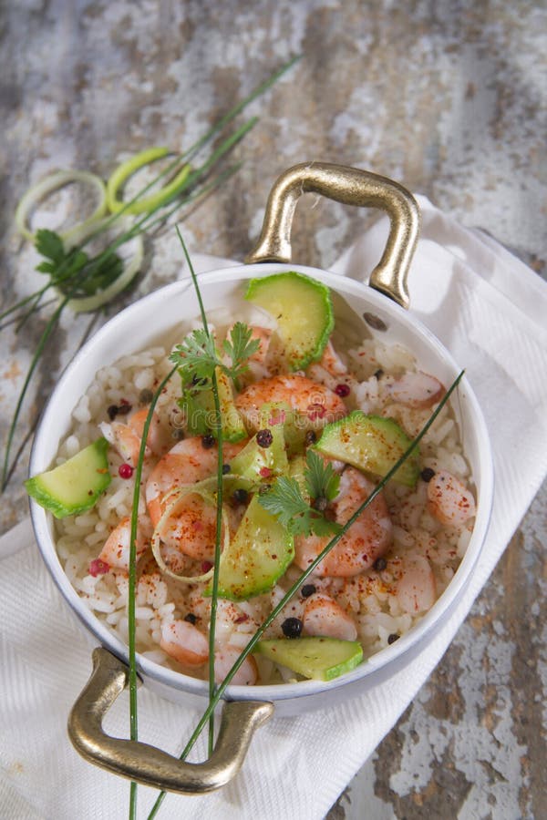Rice with Shrimp and Zucchini Stock Photo - Image of mediterranean ...