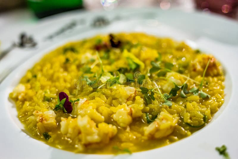 Shrimps and saffron rice stock photo. Image of rice - 125379774