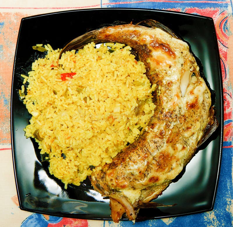 Rice Side Dish with Fried Pike Stock Photo - Image of gourmet, garnish ...