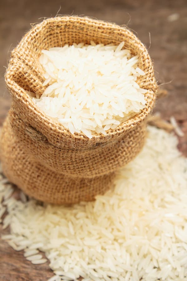 Rice in small burlap sack. stock image. Image of sack - 45626969