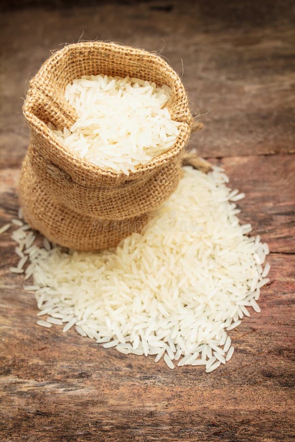 Rice in small burlap sack. stock image. Image of sack - 45626969
