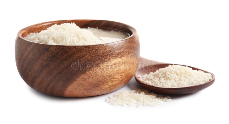 Rice Soaked in Water on White Background Stock Image - Image of liquid ...