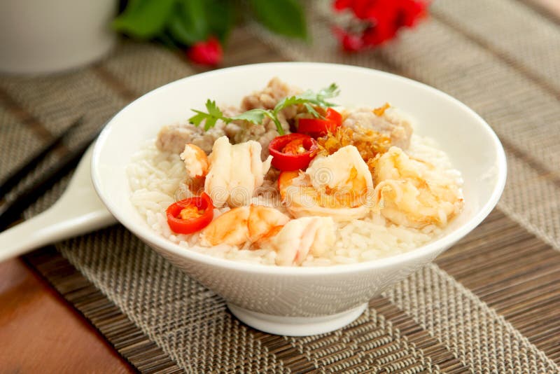 Rice Soup with Prawn and Mince Pork Stock Image - Image of meal ...