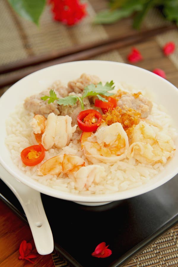 Rice Soup with Prawn and Mince Pork Stock Photo - Image of culture ...
