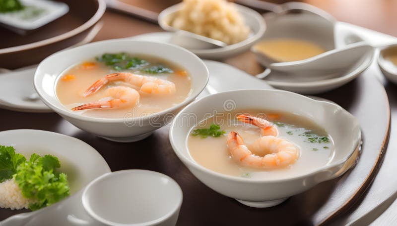 Rice Soup with Shrimp Food in Breakfast at Hotel Restaurant Stock ...