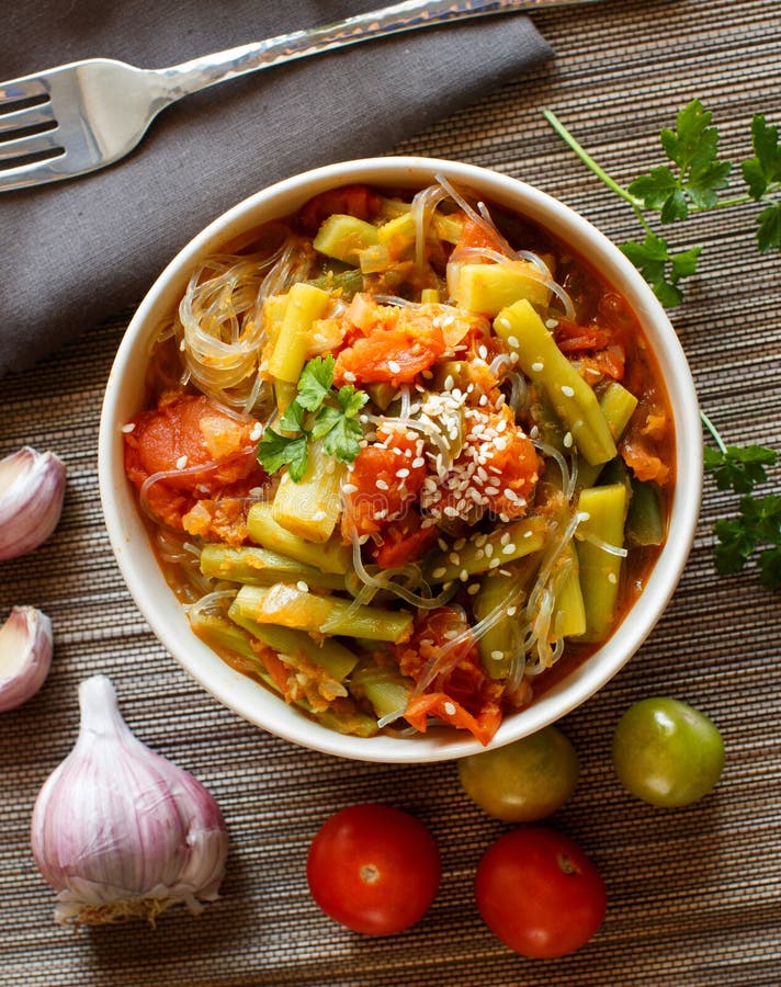 Rice Spaghetti with Vegetables Stock Photo - Image of health, view ...