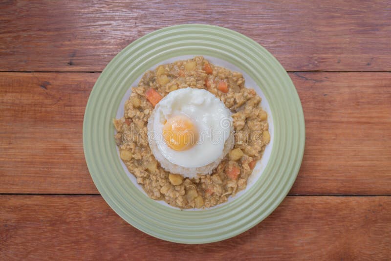 Rice with Spicy Curry and Fried Egg Stock Photo - Image of food, curry ...