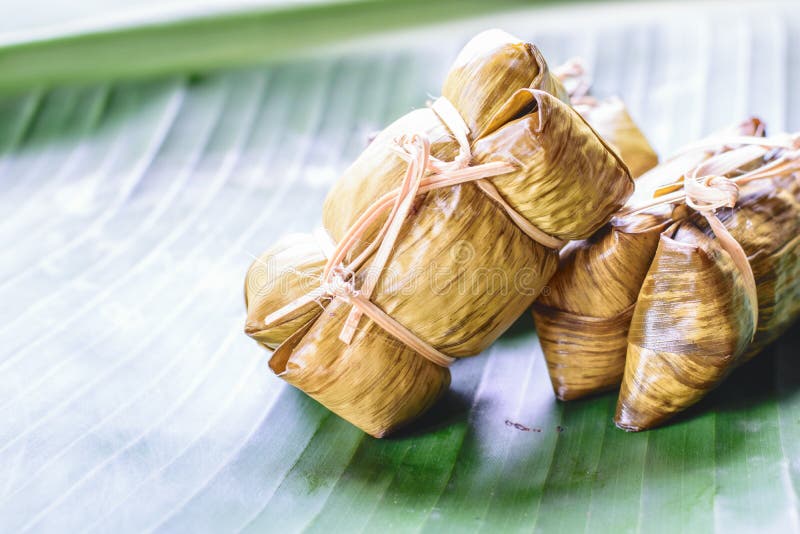Rice Steamed in Green Banana Leaf Stock Image - Image of steamed ...